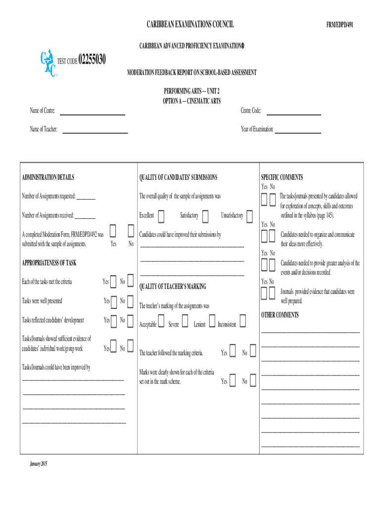 Fillable Online TEST CODE 02255030 MODERATION FEEDBACK REPORT ON SCHOOL ...