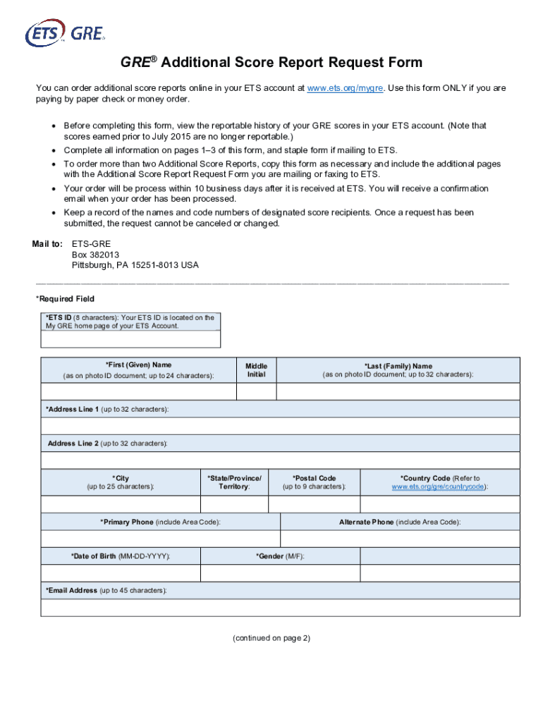 Fillable Online Ordering Additional GRE Score Reports (For Test Takers ...
