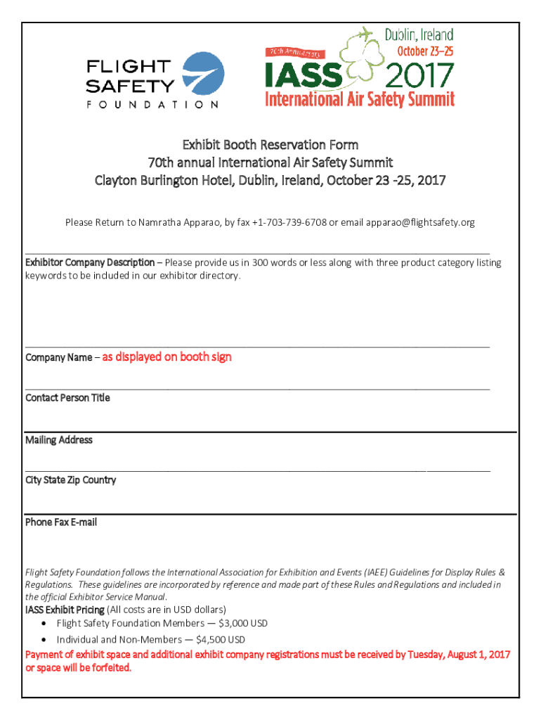Fillable Online Exhibit Booth Reservation Form 70th annual ...