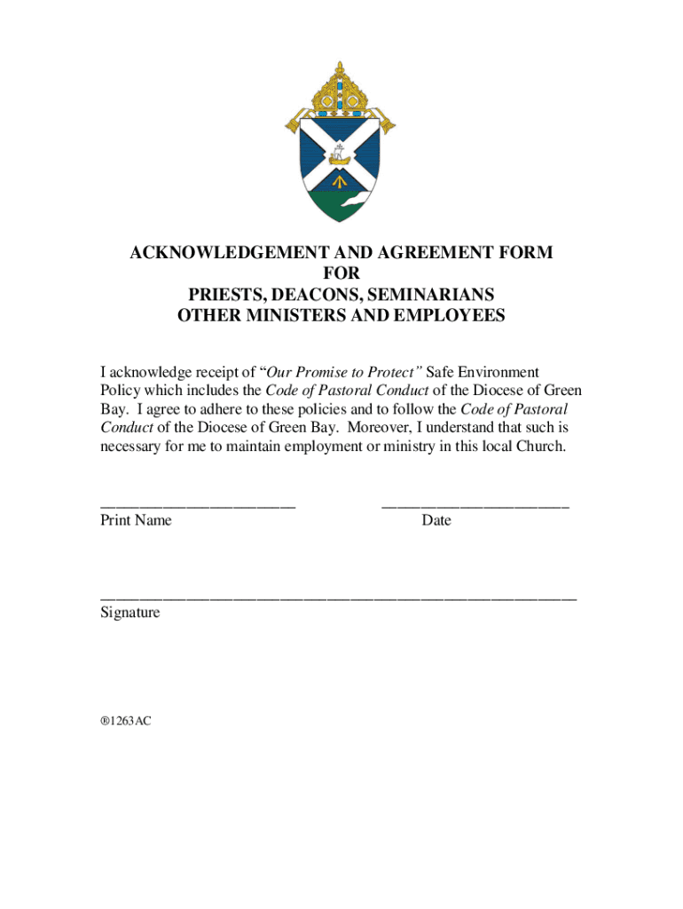 Fillable Online ACKNOWLEDGEMENT AND AGREEMENT FORM FOR PRIESTS, DEACONS ...