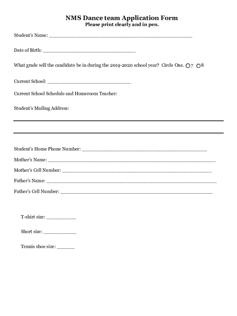 Fillable Online NMS Dance Team Tryouts Fax Email Print - pdfFiller