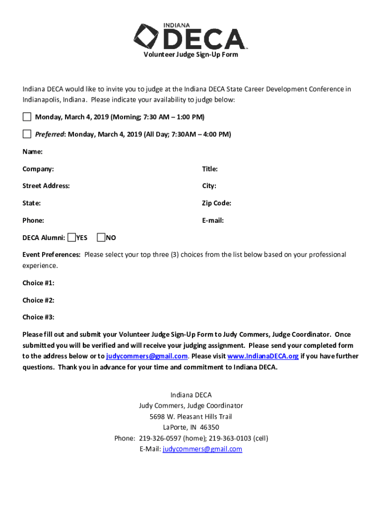 Fillable Online State Officer Information and ApplicationIndiana DECA ...