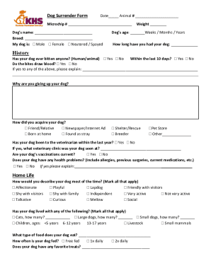 Fillable Online New Dog Intake Form Fax Email Print - pdfFiller