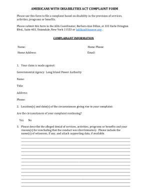 Fillable Online Americans with Disabilities Act Complaint Form ...