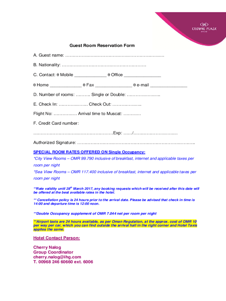 Fillable Online Guest Room Reservation Form - Middle East Insurance ...