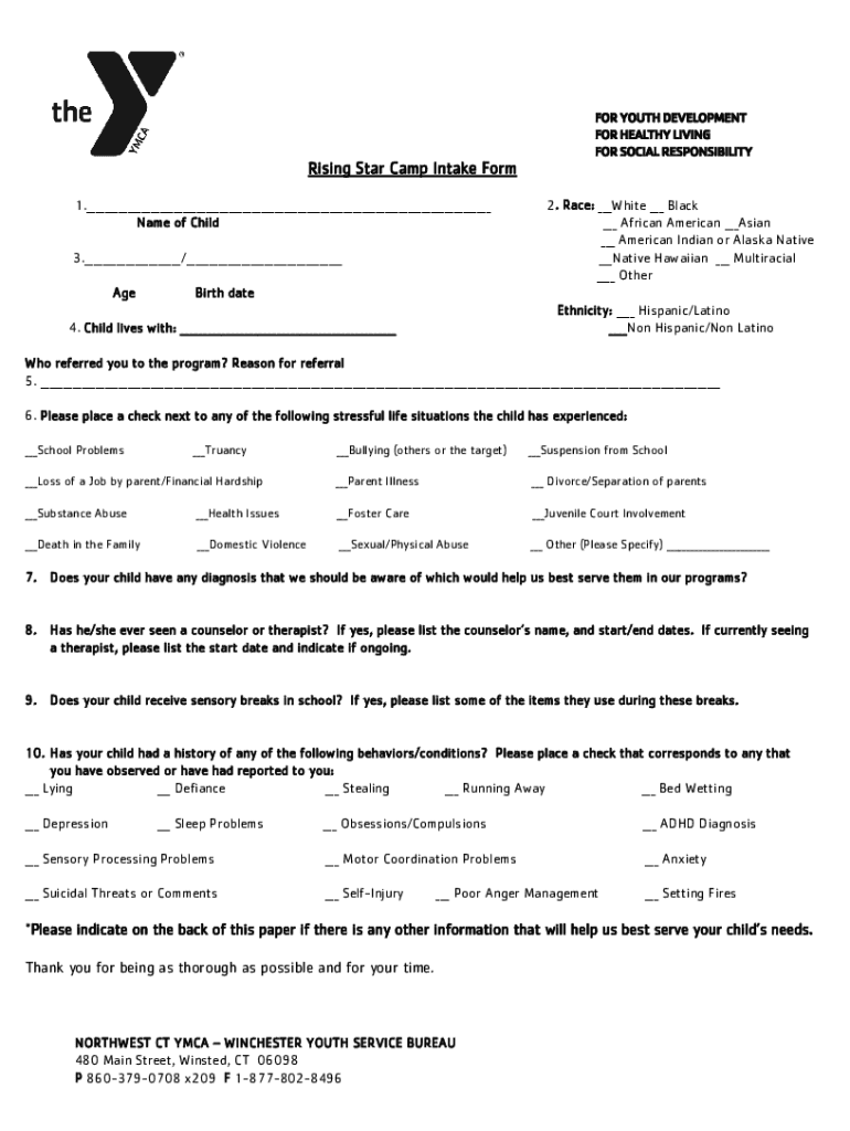 Fillable Online Fillable Online Rising Star Camp Intake Form - nwctyorg ...