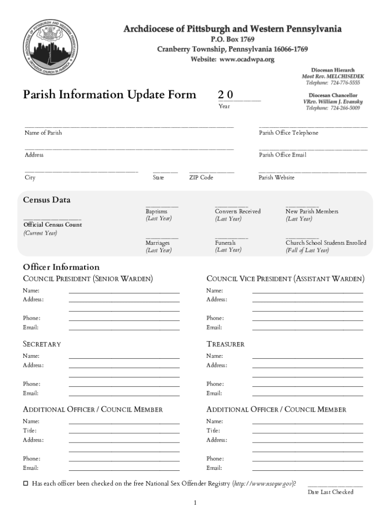 Fillable Online New Parish Information Update Form Fax Email Print ...