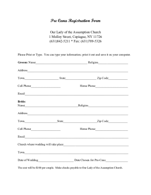 Fillable Online Pre Cana Registration Form Fax Email Print - pdfFiller