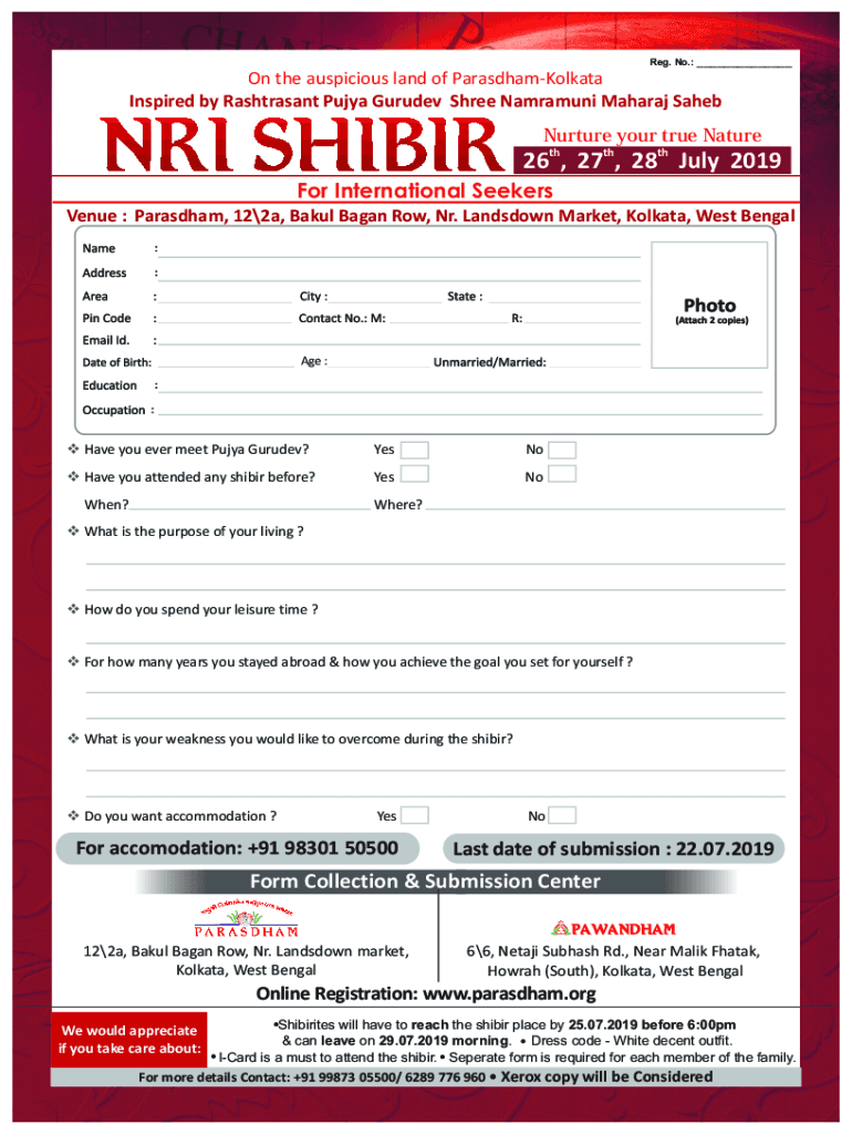 Fillable Online 2019-04-22-REGISTRATION FORM-NRI SHIBIR-ENG A4.cdr Fax ...