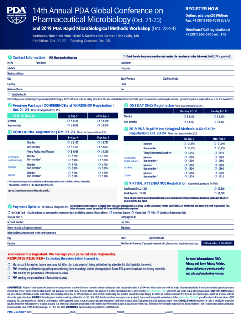 Fillable Online 14th Annual PDA Global Conference REGISTER NOW on ...