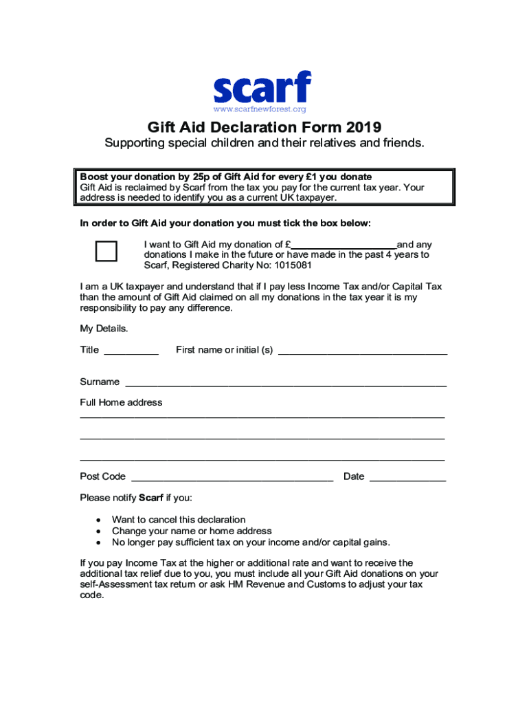 Fillable Online Charity Gift Aid Declarationmultiple donationCharities ...