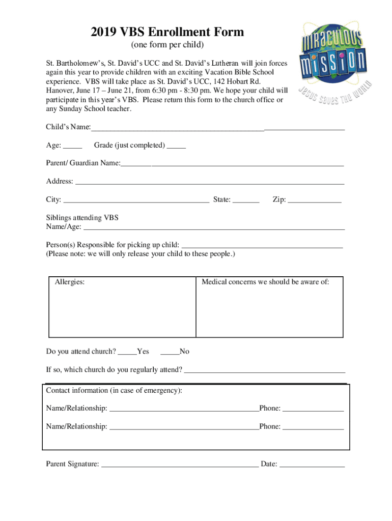 Fillable Online 2013 VBS Enrollment form Fax Email Print - pdfFiller