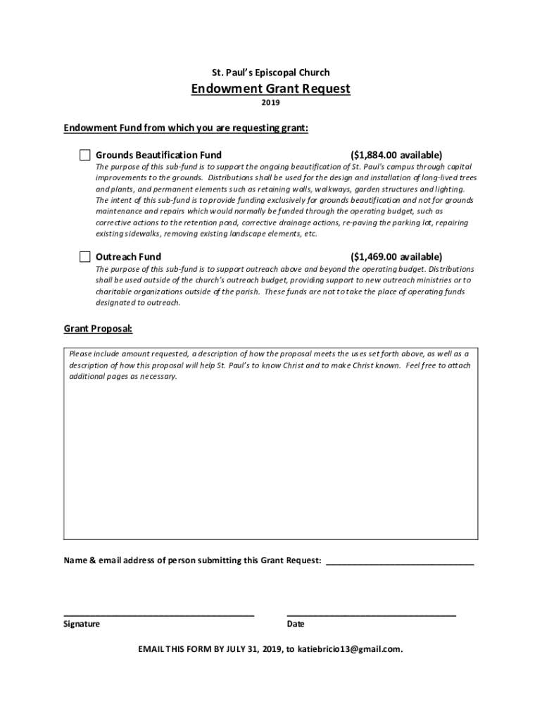 Fillable Online 2019 Endowment Grant Request Form Fax Email Print ...