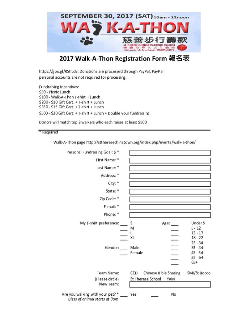 Fillable Online 2017 Walkathon Registeration Form.pdf.xlsx Fax Email ...