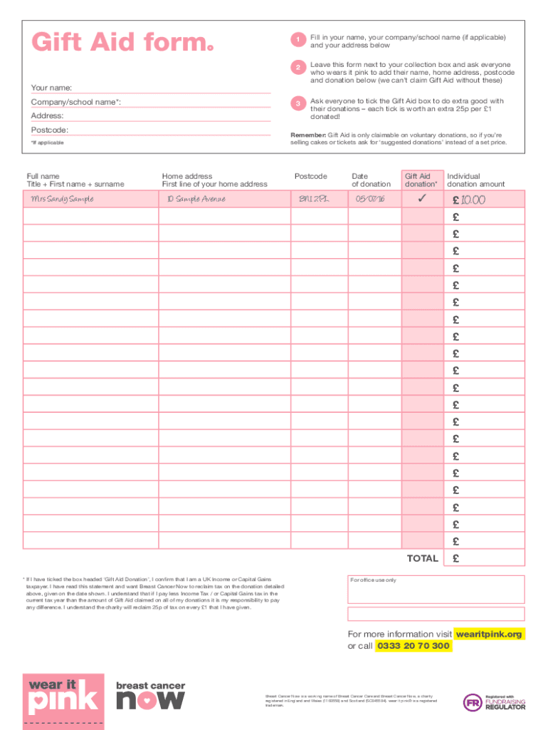 Fillable Online 10+ Charity Gift Aid form Templates in PDFDOCFree ...10 ...