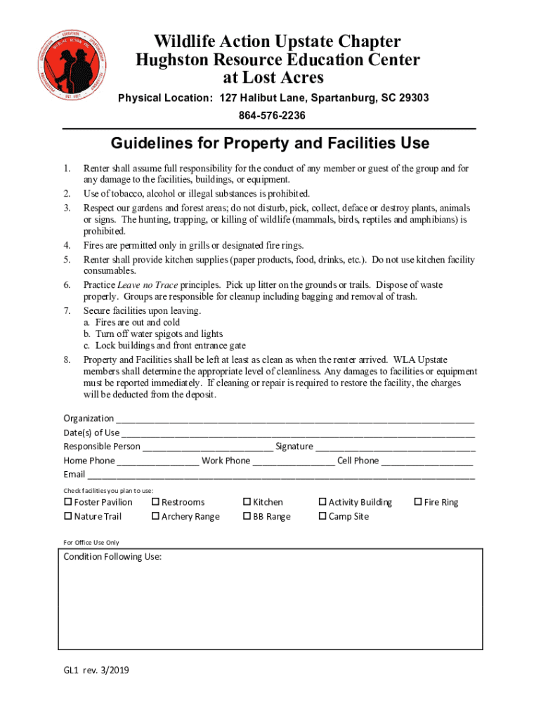 Fillable Online WLA Form GL1 Guidelines for Property and Facilities Use ...