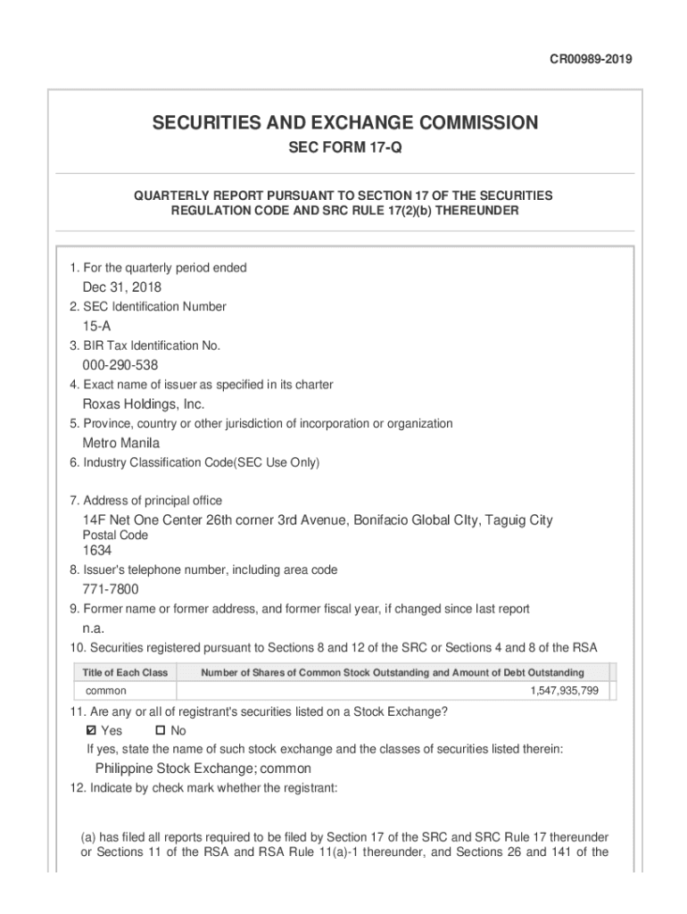 Fillable Online SEC cover page rci template - roxascompany.com.ph Fax ...