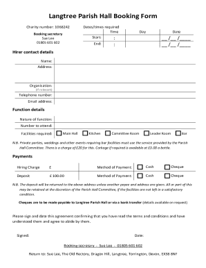 Fillable Online Langtree-Parish-Hall-booking-form.docx Fax Email Print ...