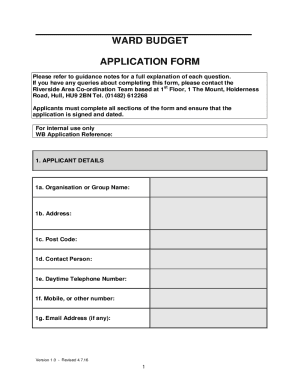 Fillable Online Ward Budget Application Form. Ward Budget Application ...