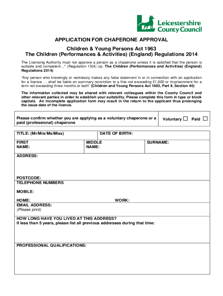 Fillable Online Chaperone Application Form 2019 Fax Email Print - pdfFiller
