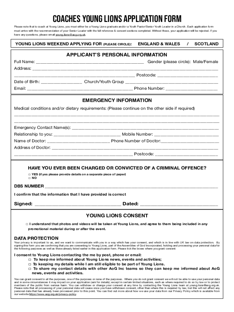 Fillable Online 2020 COACHES APPLICATION FORM WITH DATA PROTECTION Fax Email Print - pdfFiller