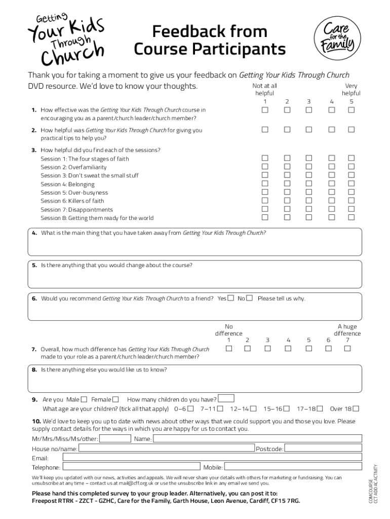 Fillable Online Feedback Form - Care for the Family Fax Email Print ...