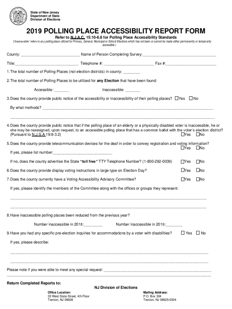 Fillable Online 2020 POLLING PLACE ACCESSIBILITY REPORT FORM Fax Email ...