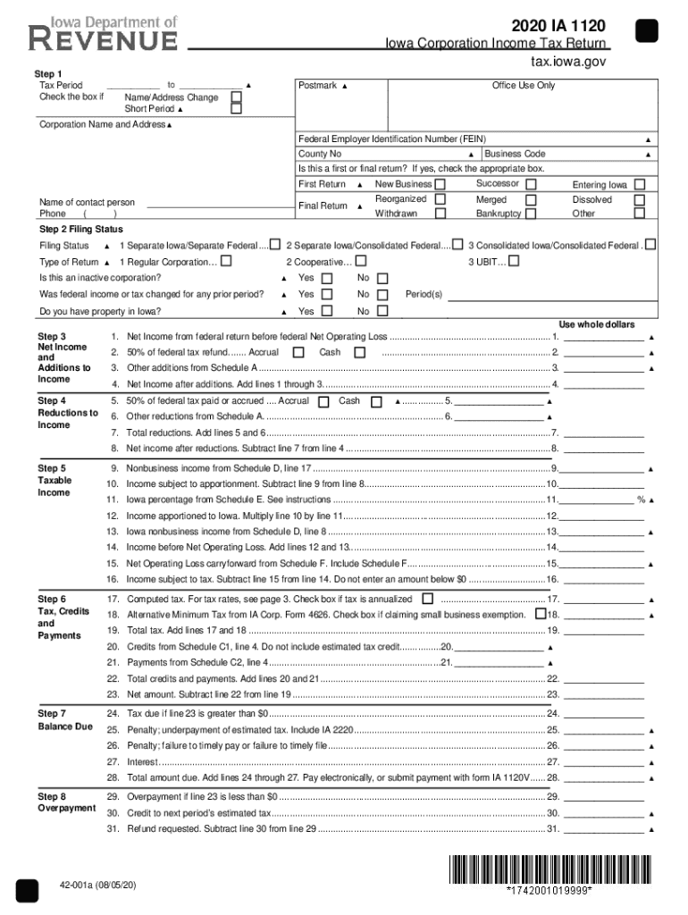 Fillable Online Iowa Form IA 1120 (Iowa Corporation Income Tax Return ...
