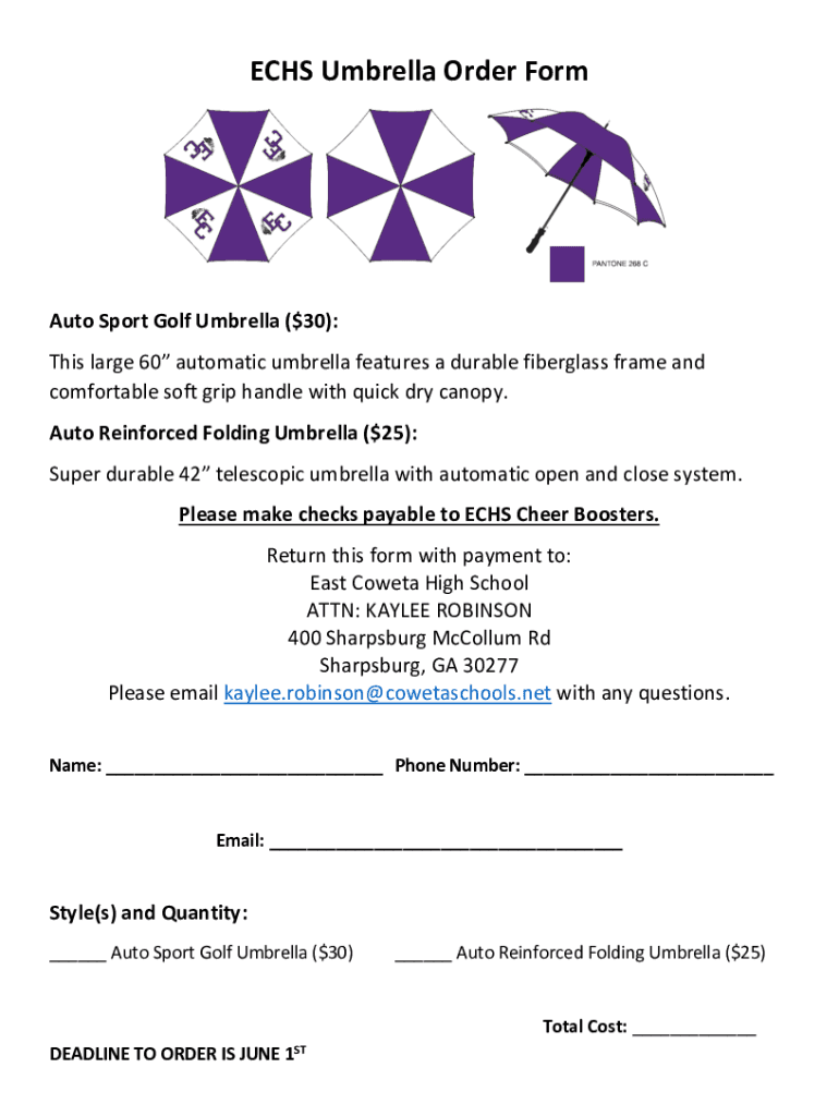 Fillable Online ECHS Umbrella Order Form.docx Fax Email Print - pdfFiller