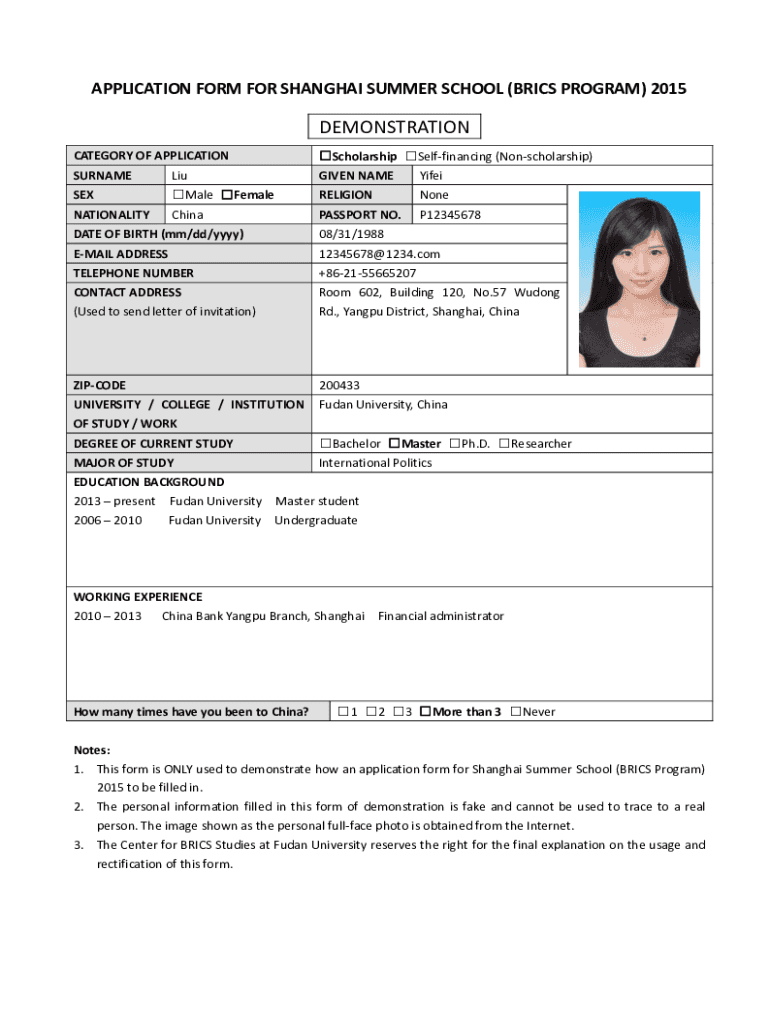 Fillable Online spb hse APPLICATION FORM FOR SHANGHAI SUMMER SCHOOL ...