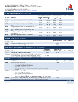 Fillable Online AS 1851-2005 Logbook and General Items Order Form Fax ...