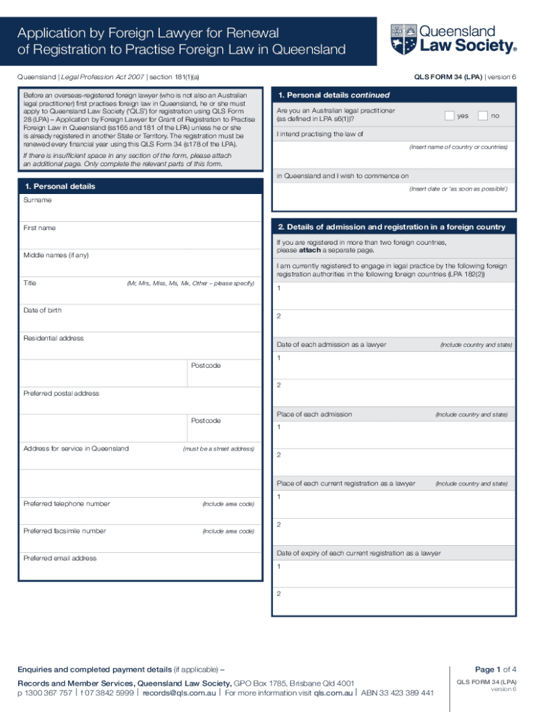 Fillable Online QLS Form 34 (LPA) Application by Foreign Lawyer for ...