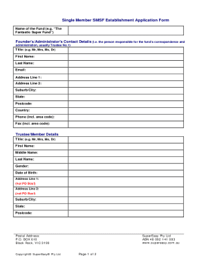 Fillable Online Single Member SMSF Establishment Application Form Fax Email Print - pdfFiller