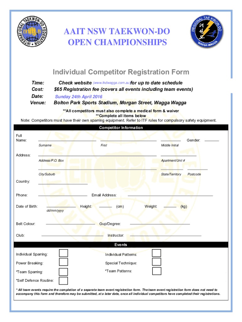 Fillable Online Australian Taekwondo - We are the national organisation ... Fax Email Print ...