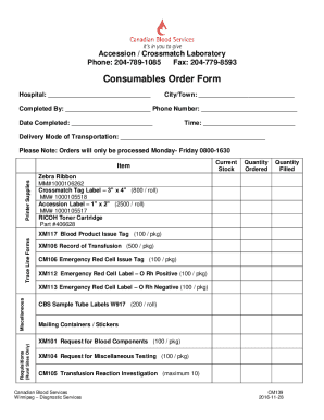 Fillable Online Emergency Uncrossmatched Red Cells Order Form Fax Email ...