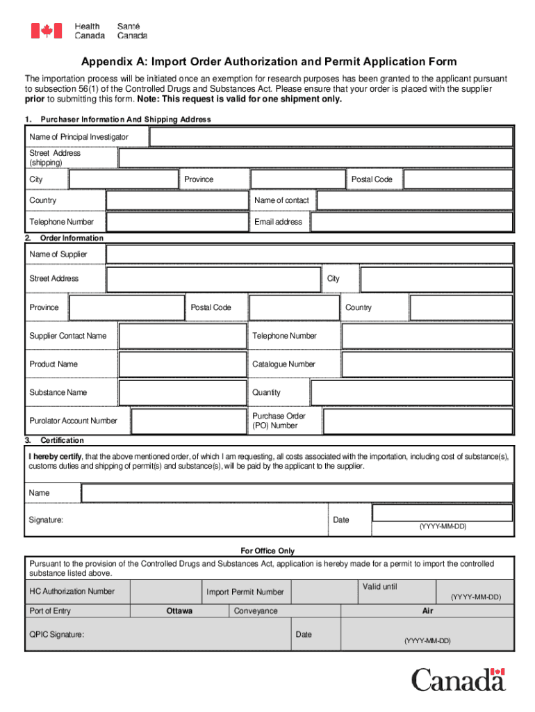 Fillable Online Import Order Authorization and Permit Application Form ...