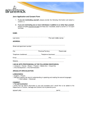 Fillable Online www2 gnb Juror Application and Consent Form Fax Email Print - pdfFiller