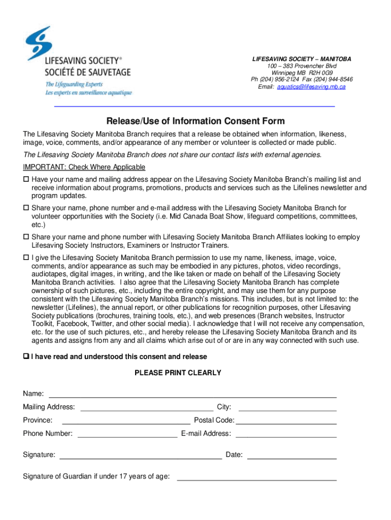 Fillable Online Release/Use of Information Consent Form Fax Email Print ...