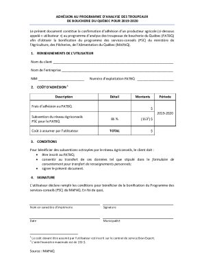 Remplissable En Ligne MAPAQ - Programme d'analyse des troupeaux de ...