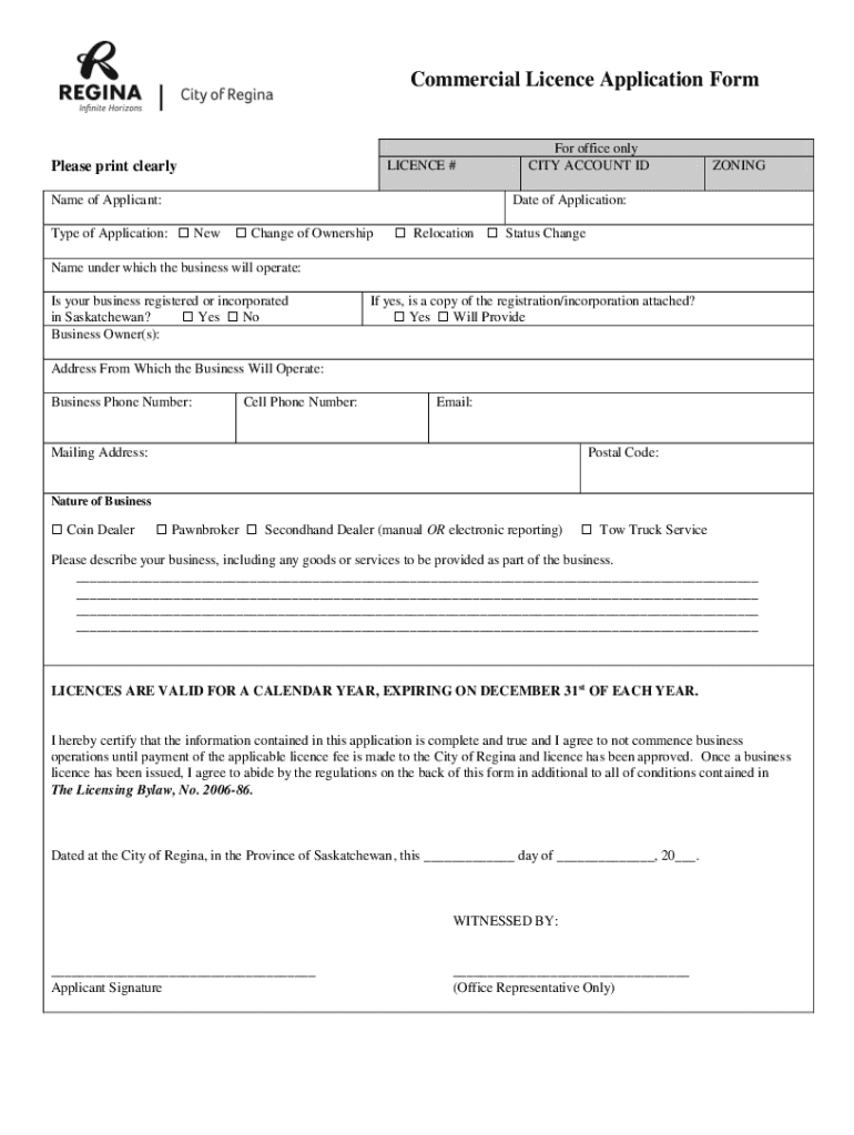 Fillable Online Commercial Business Licence Application Form Fax Email ...