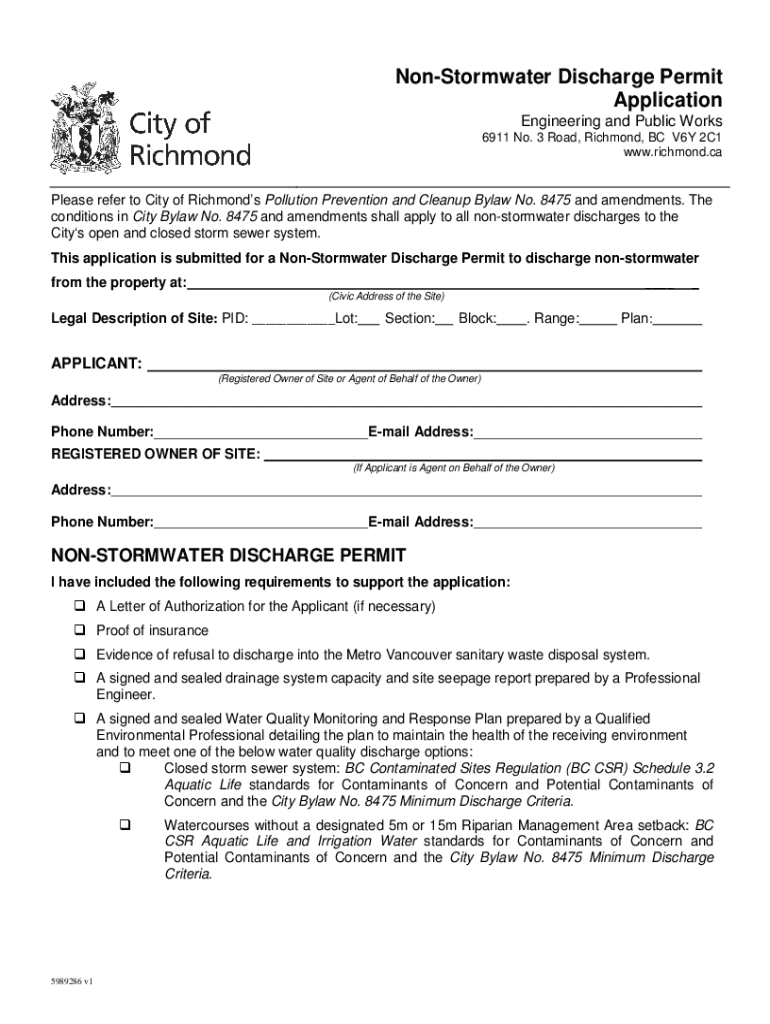 Fillable Online Non-Stormwater Discharge Permit Application - richmond ...