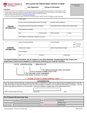 Fillable Online Direct Deposit Vendor Information Form - CDN Vendors ...