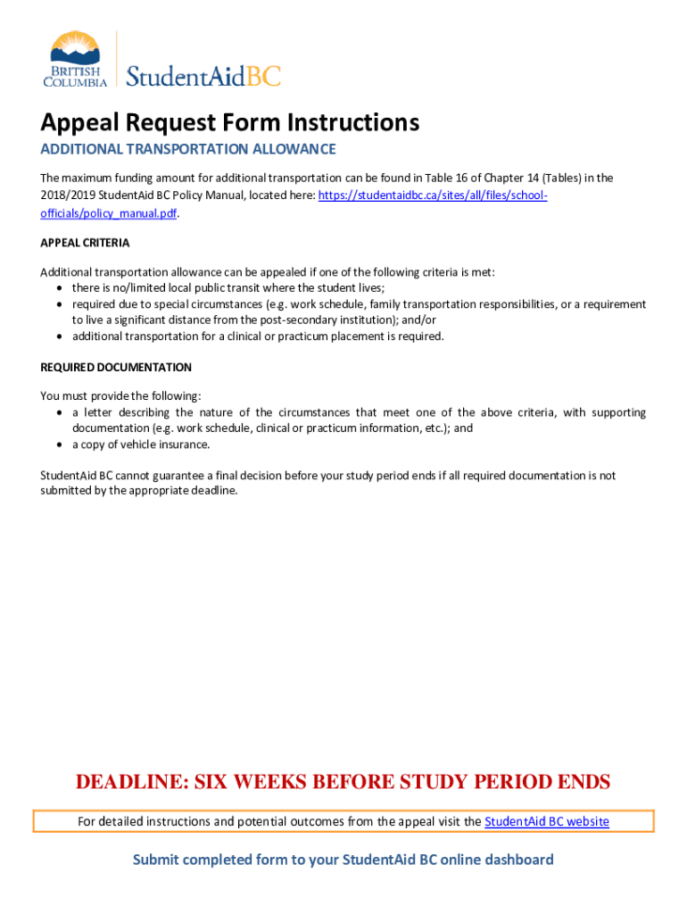 Fillable Online APPEAL REQUEST FOR ADDITIONAL ... - StudentAidBC Fax Email Print - pdfFiller