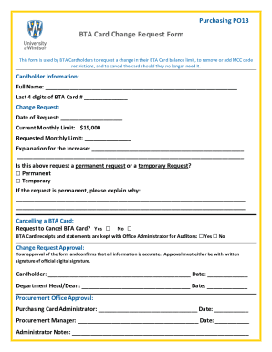 Fillable Online BTA Card Change Request Form - University of Windsor ...