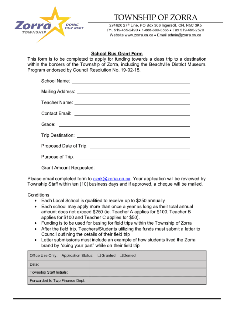 Fillable Online School Bus Grant Form Fax Email Print - pdfFiller
