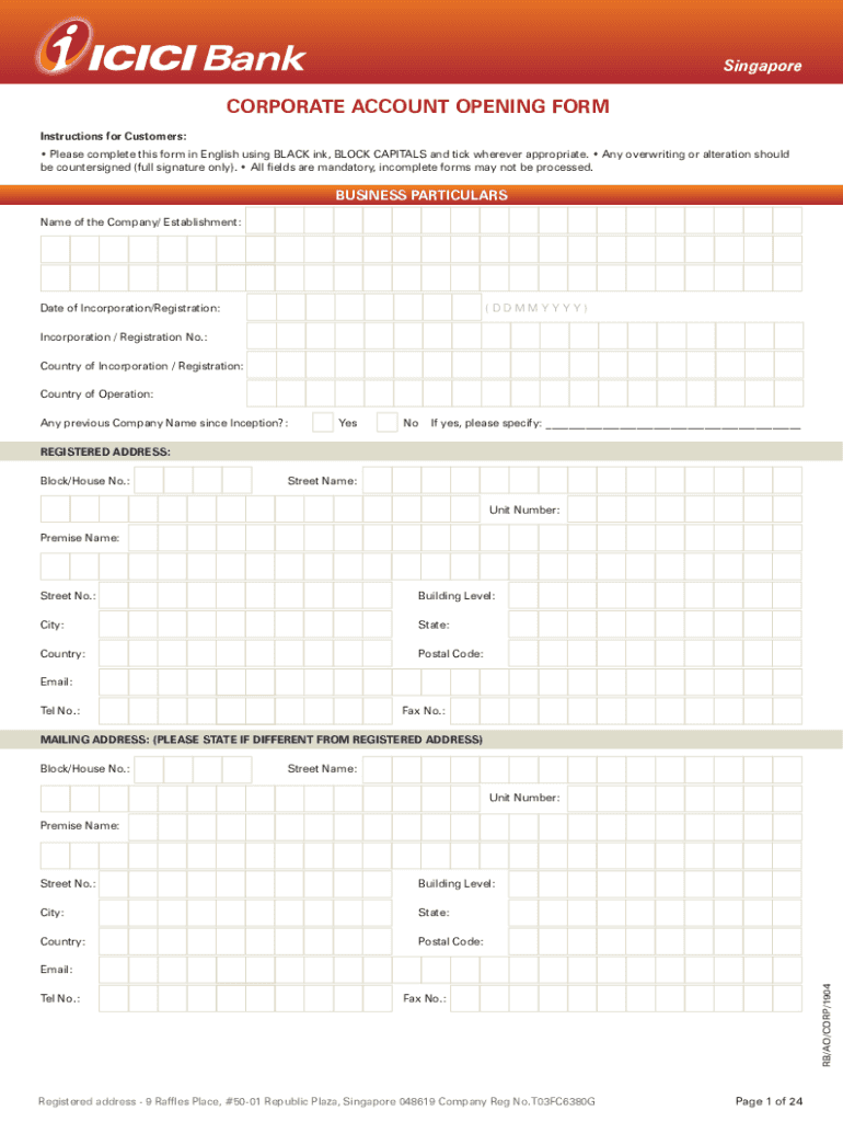 Fillable Online ACCOUNT OPENING FORM - ICICI Bank Fax Email Print ...