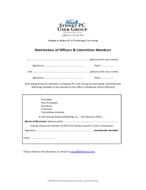 Fillable Online Nomination form for elections 0119.docx Fax Email Print ...