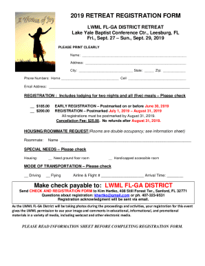 Fillable Online 2019 RETREAT REGISTRATION FORM Fax Email Print - pdfFiller