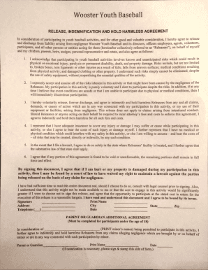 Fillable Online LIABILITY WAIVER - RELEASE, INDEMNIFICATION, AND HOLD ... Fax Email Print ...