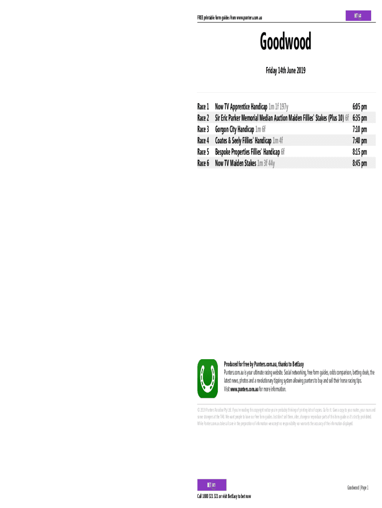 Fillable Online Goodwood Printable Form Guide - Friday 14th June 2019 ...